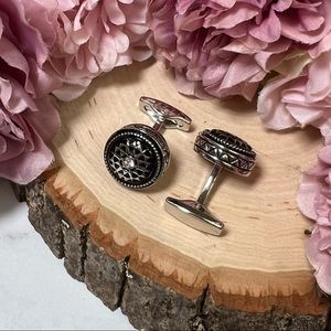 Accessories | Elegant Round Gunmetal And Silver Cufflinks Studs Tuxedo ...